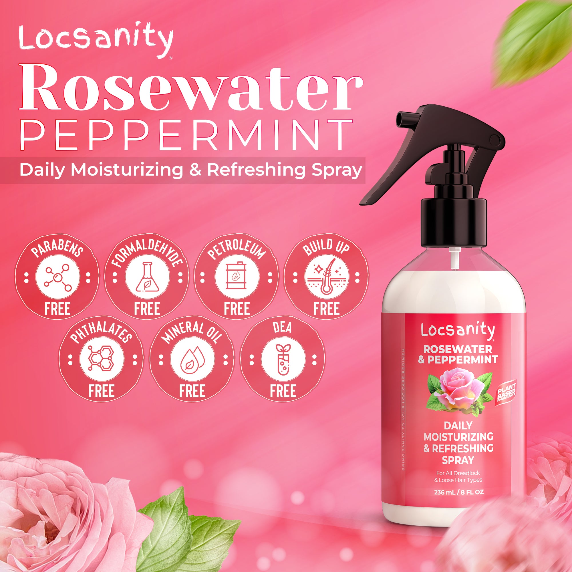 Rosewater and Peppermint Daily Moisturizing/Refreshing Spray – Locsanity